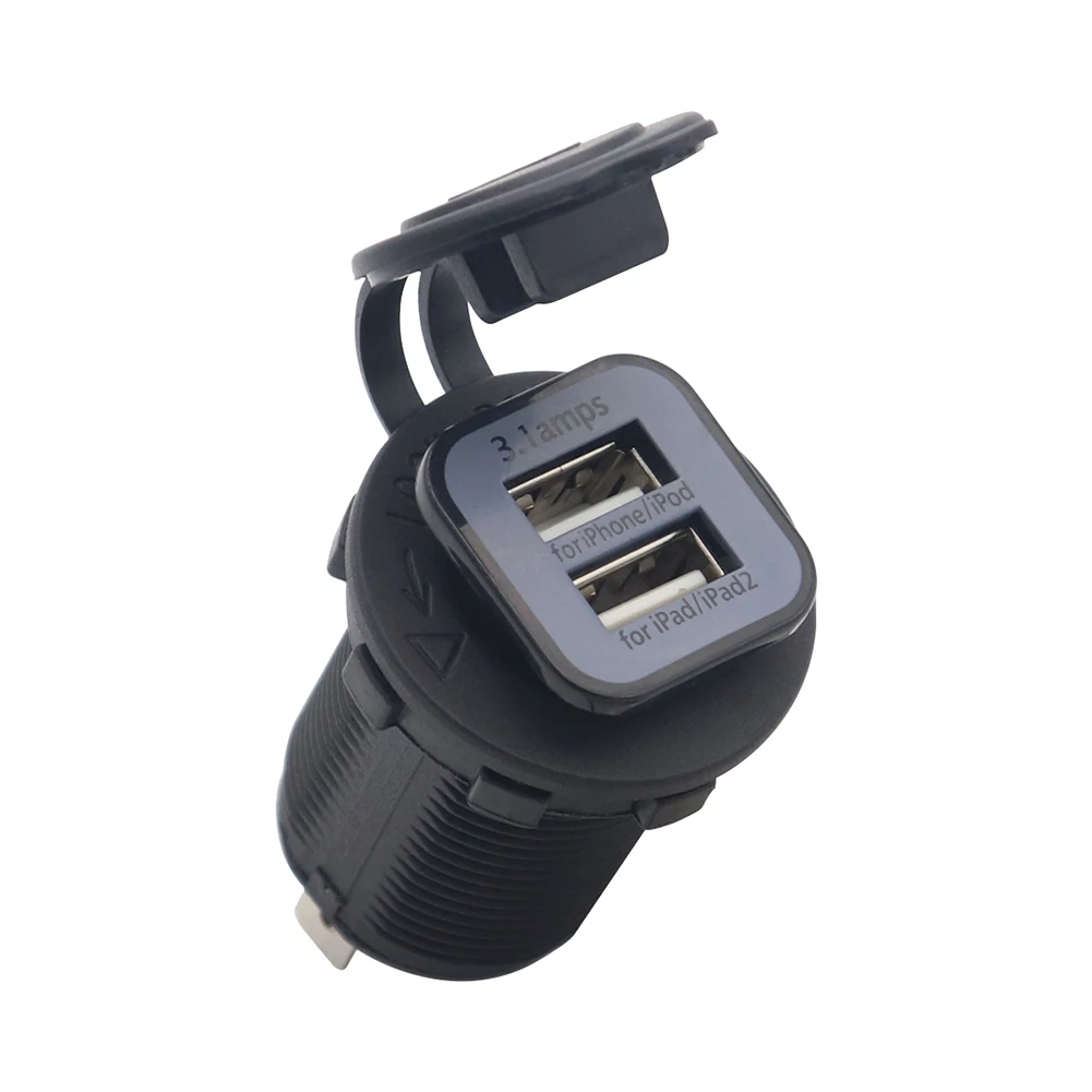 Car-charger-Dual-USB-Charger-Socket-Outlet-2-1-amp-Panel-Mount-12V-Moto ...
