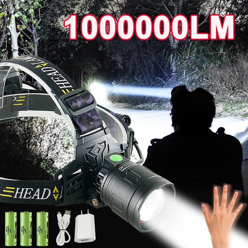 1000000LM Sensor Led faro potente faro recargable impermeable cabeza ...