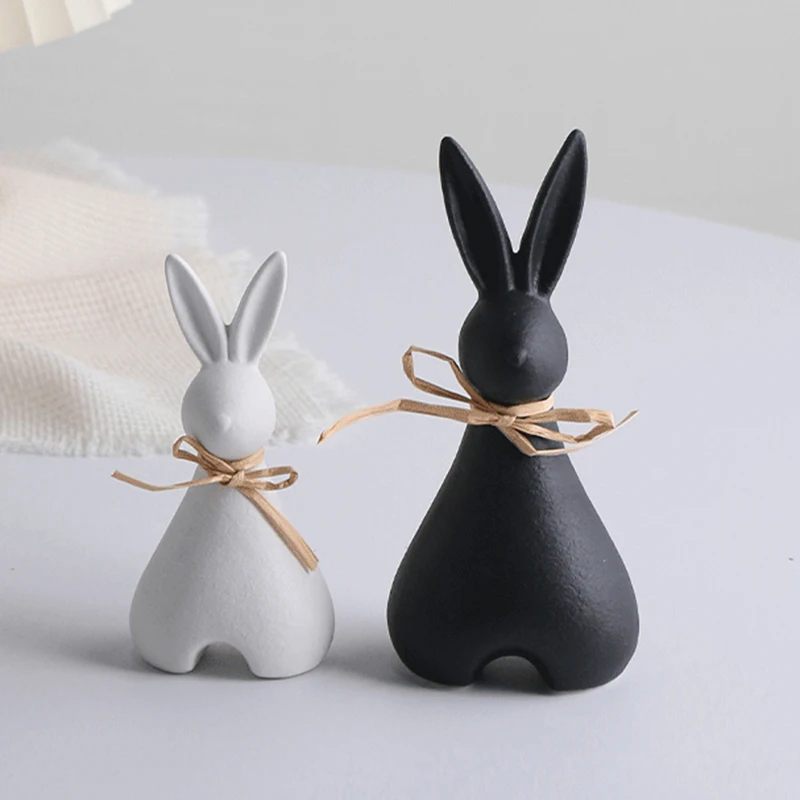 Black-White-Rabbits-Figurine-for-Easter-Small-Size-Indoor-Decorations ...