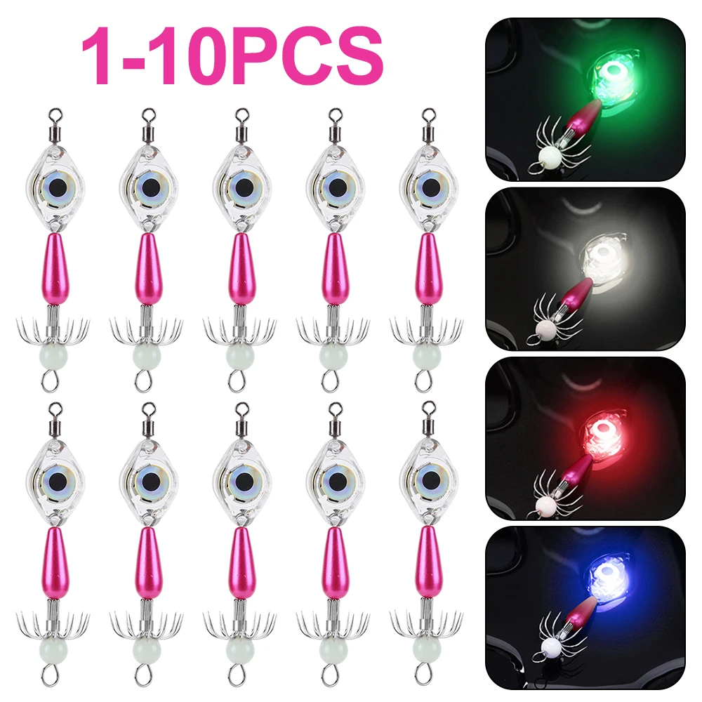 1-10PCS-Luminous-Fishing-Octopus-Hook-Carbon-Steel-Squid-Umbrella-Hook ...