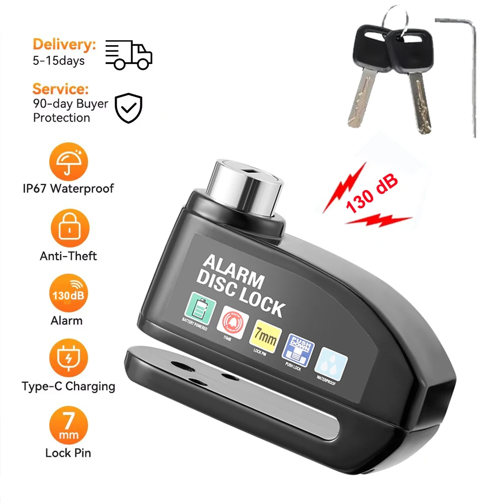 Motorcycle Alarm Lock Bike Disc Lock Warning 130DB Security Alloy Anti ...