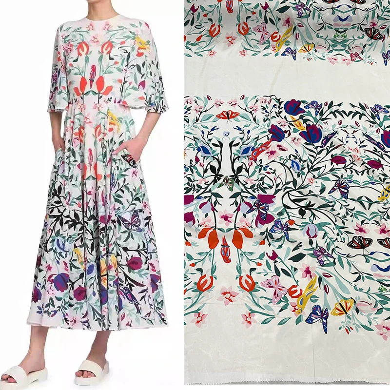 Europe and America Flower/Butterfly Printed Natural Silk Double Crepe ...