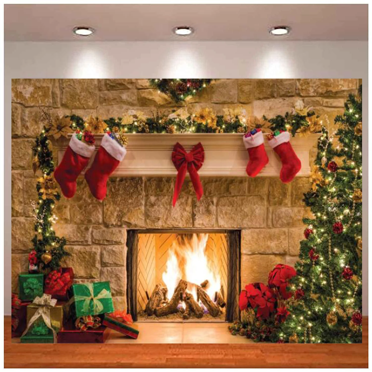 Christmas Fireplace Decoration | Christmas Background Fireplace ...