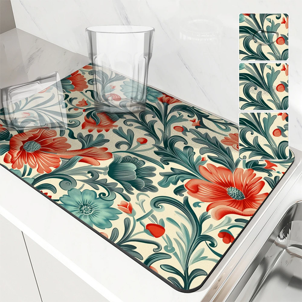 Absorbent-Tableware-Dish-Drying-Mats-Flowers-Vines-Desk-Drain-Pad-Heat ...