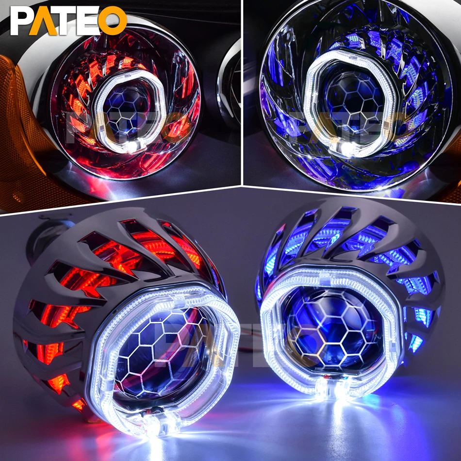 Turbina LED Angel Eyes Farol, Honeycomb Gravura Lentes, projetor, DRL ...