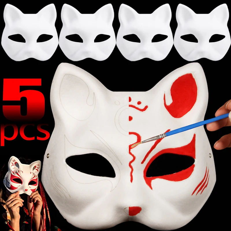 1-3-5Pcs-DIY-Hand-Painted-Foxes-Mask-Japanese-Cosplay-Rave-Anime-Demon ...