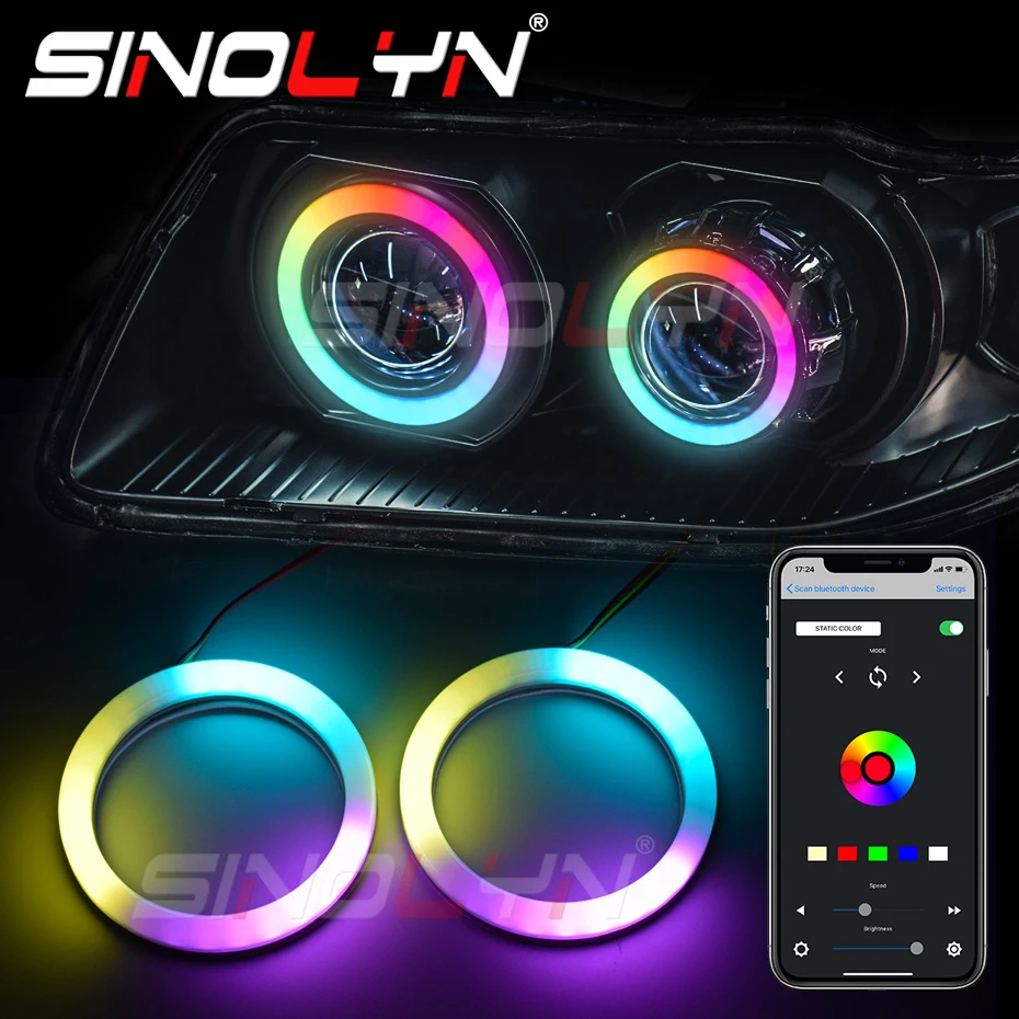 Sinolyn RGB LED Angel Eyes Running Lights For Cars APP Dynamic ...