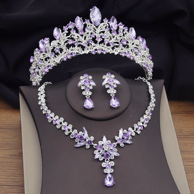 Gorgeous-Purple-Crystal-Bridal-Jewelry-Sets-for-Women-Tiaras-Earrings ...