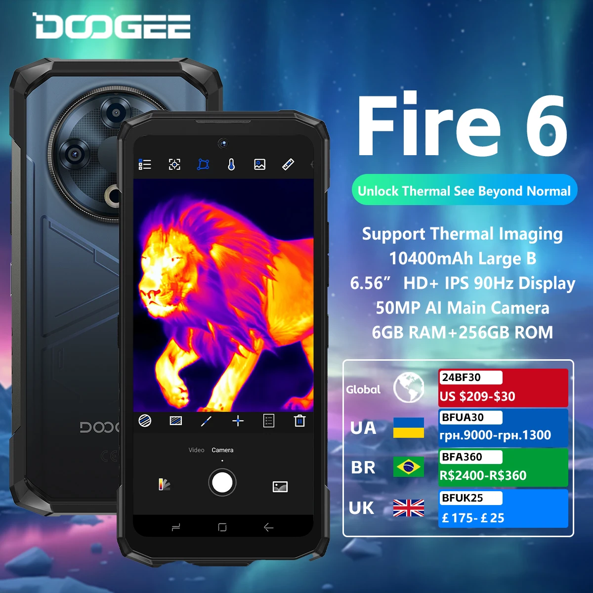 DOOGEE-Fire-6-Rugged-Phone-6-56-90Hz-Display-6GB-RAM-256GB-ROM-50MP-AI ...