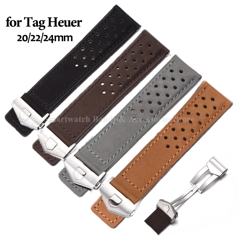 20mm 22mm 24mm Brushed Cowhide Leather Strap for Tag Heuer Replacement ...