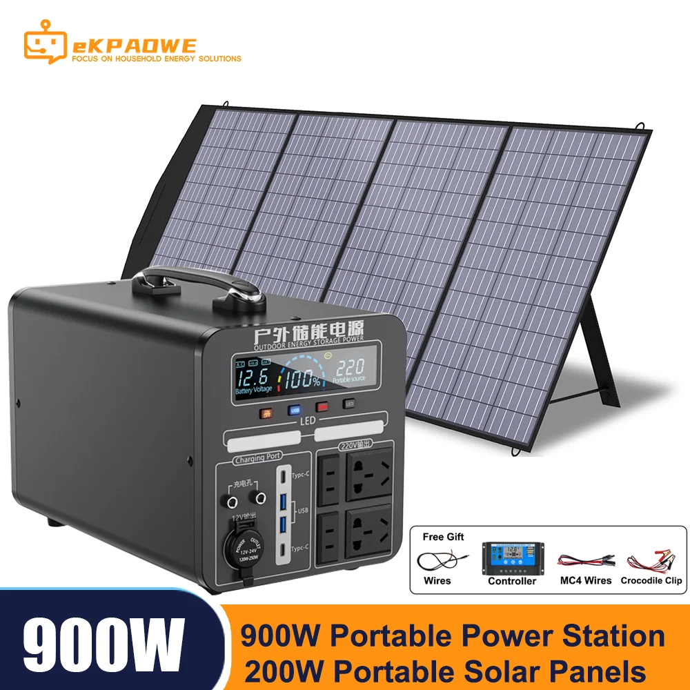 200V 240V Protable Power Station Solar Generator 900W Solar Panels ...
