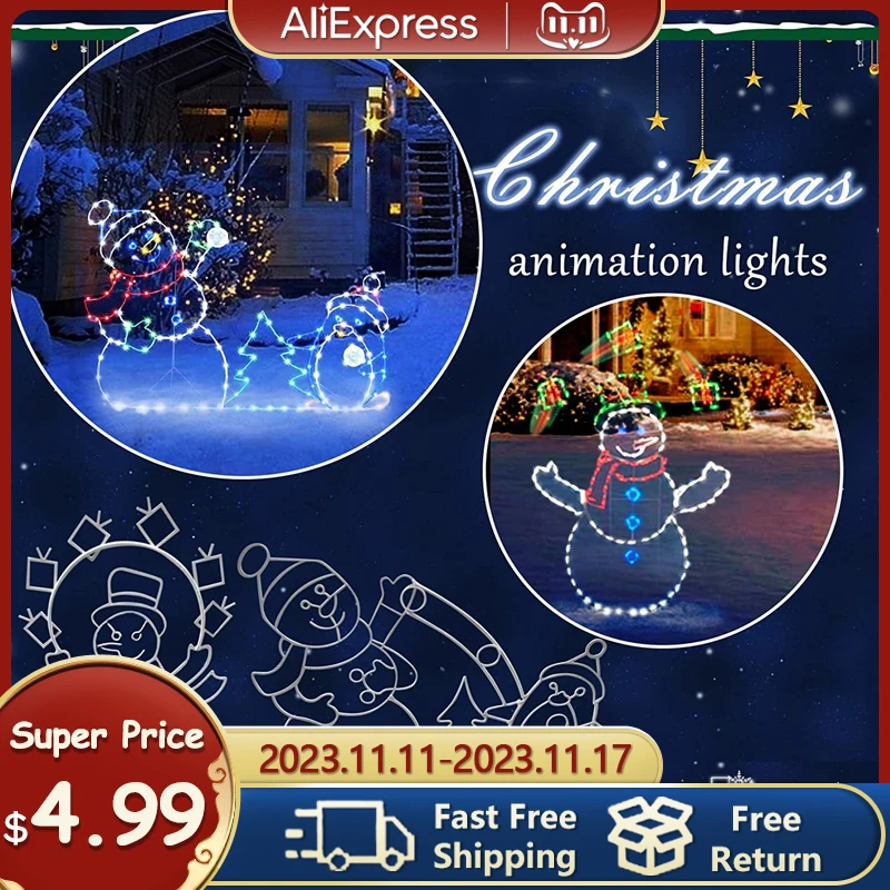 Christmas-fun-animated-snowball-battle-light-strings-Christmas-outdoor ...