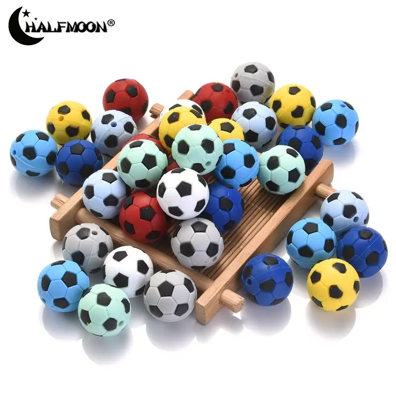 10Pcs-19mm-Round-Soccer-Silicone-Bead-Loose-Spacing-Teether-Beads-DIY ...