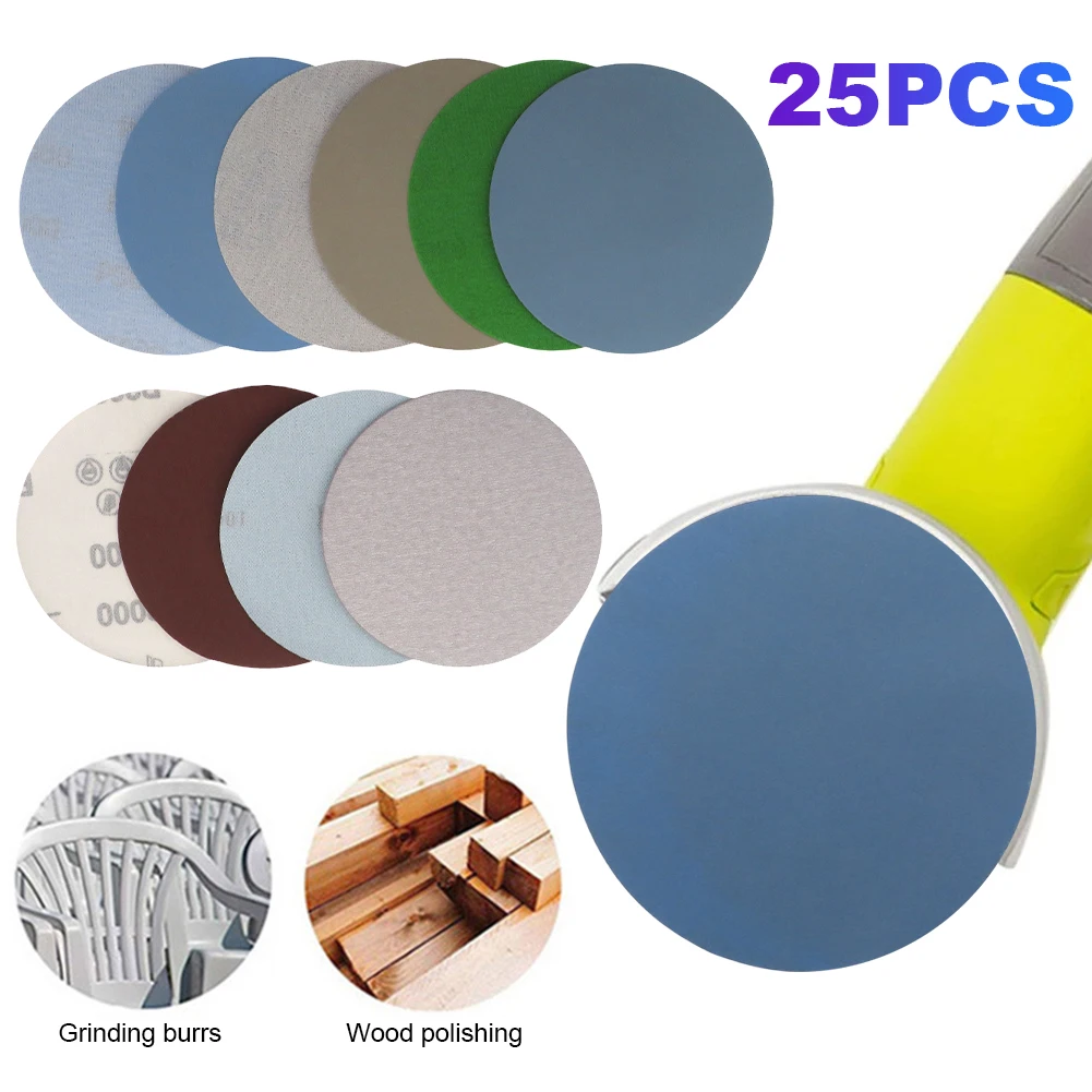 25PCS-5-Inch-Water-Dry-Sanding-Paper-Round-Flocking-Grinding-Abrasive ...