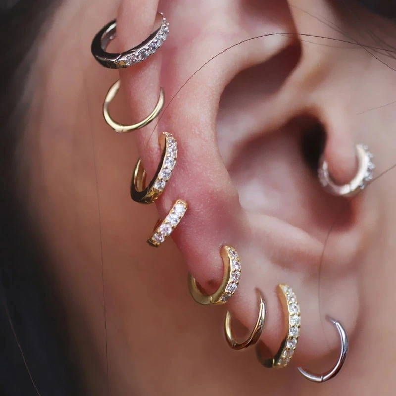 Lobe-Piercing-Ear-Hoop-Earrings-for-Women-Minimalist-Round-Gold-Color ...