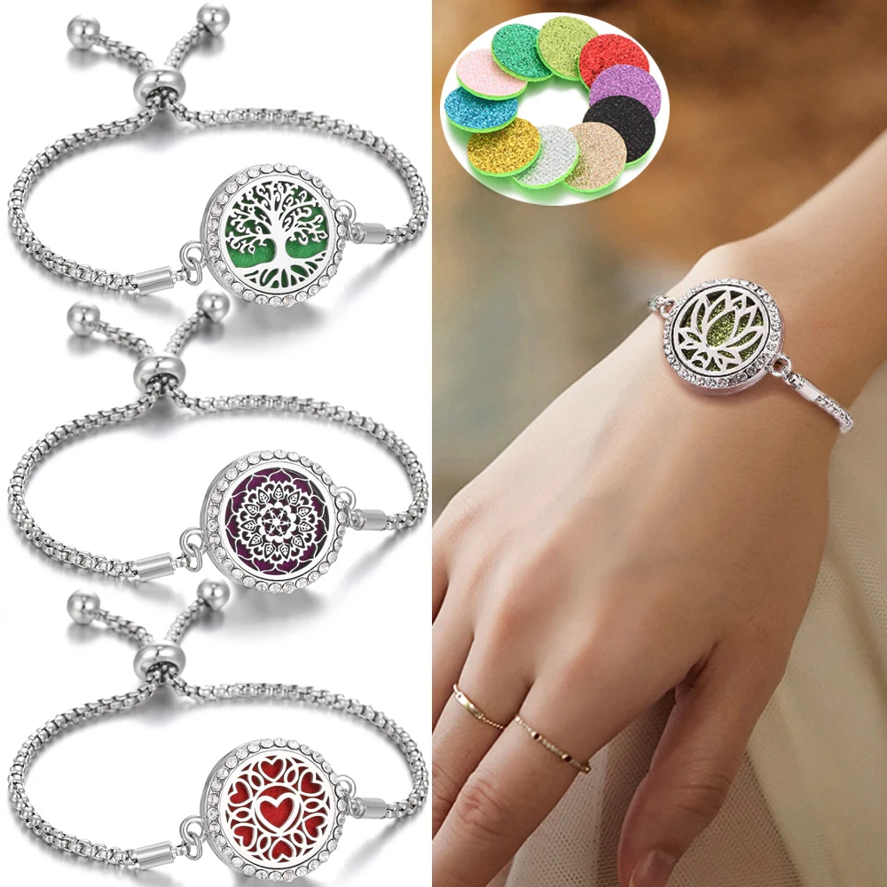 Tree of life Aromatherapy Bracelet with Pad Adjustable Chain Women ...