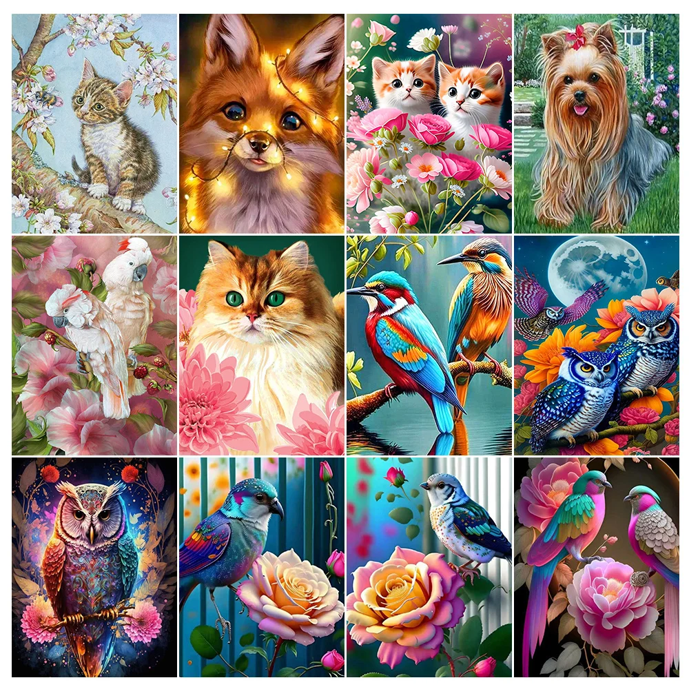 Animals-DIY-5D-Diamond-Painting-Kits-Cat-Owl-Birds-and-Flowers-Full ...