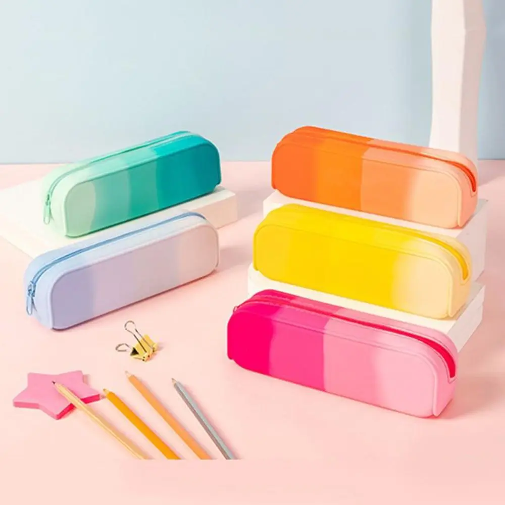 Soft Silicone Gradient Color Pencil Case Large Capacity Storage Bag ...