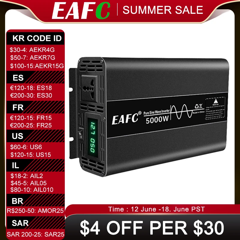 EAFC 순수 사인파 인버터 4000W 5000W 7000W 전원 DC 12V AC 220V 50HZ 보조베터리 변환기| | - AliExpress