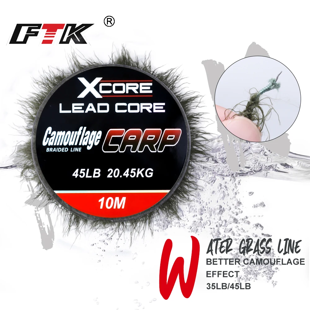 FTK-Carp-Fishing-Leadcore-Line-10m-45-55LB-Leader-Camo-Weed-Effect-for ...