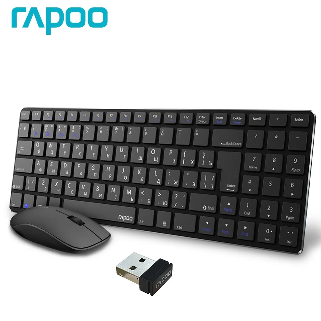 Rapoo 9300m multi modo bluetooth teclado sem fio russo silencioso ultra ...