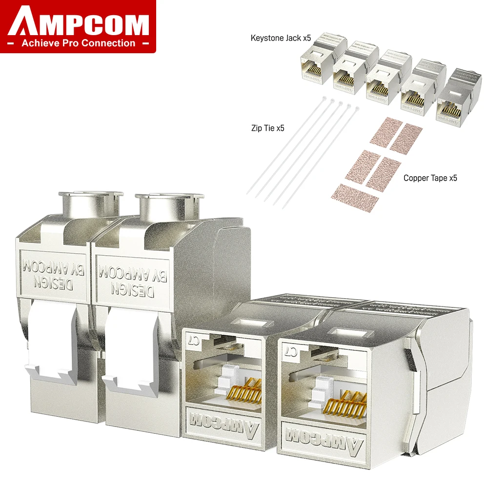 Cat7 Rj45 Tool-less Stp Shielded Keystone Jack, Ampcom (ul Listed) Self ...