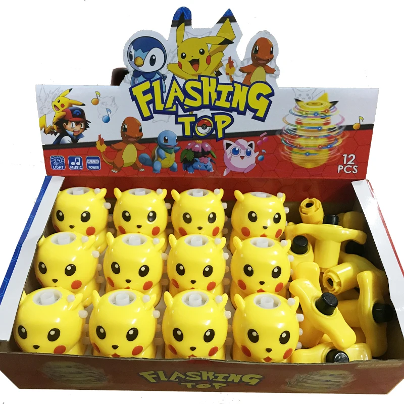 12 PCS / BOX Pokemon Anime Kawaii Pika Chuka LED Spinning Top Flashing ...