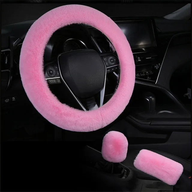 3x Universal Plush Car Steering Wheel Covers Winter Faux Fur Hand Brake Gear Covers Set Car Interior Accessories 38cm AliExpress