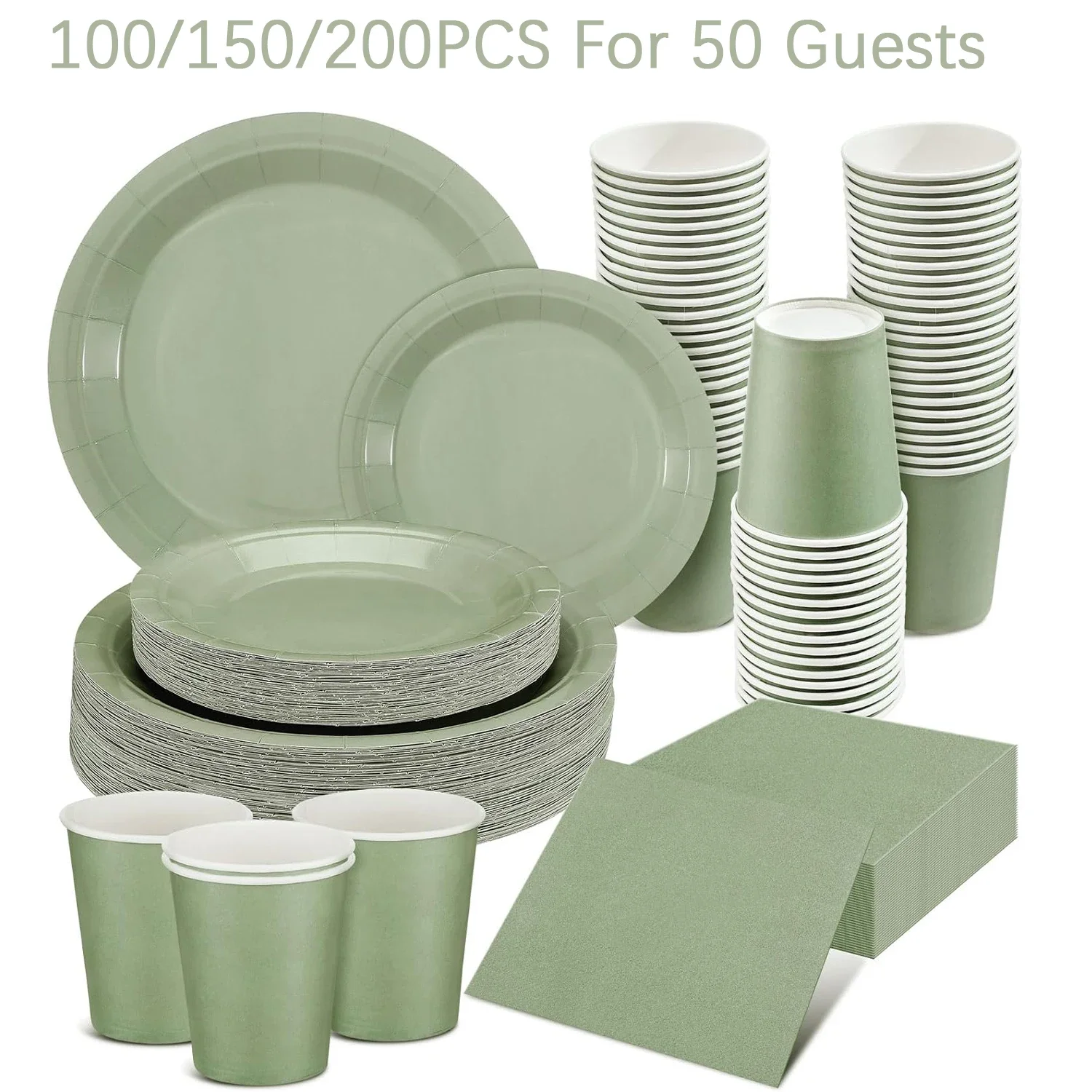Sage-Green-Disposable-Tableware-for-50-Guests-Sage-Green-Party ...