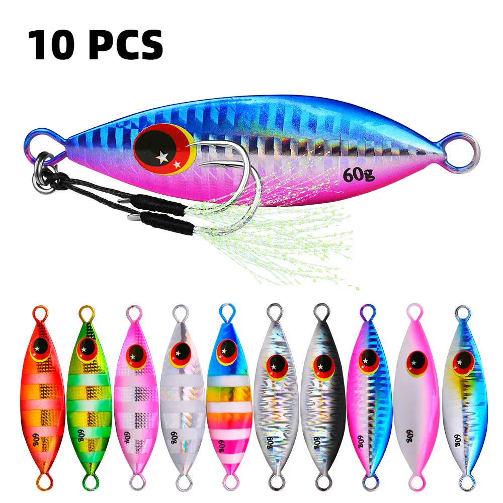10 Pcs/Set Metal Hard Jig Lure Artificial Bait Shore Slow Jigging Super ...