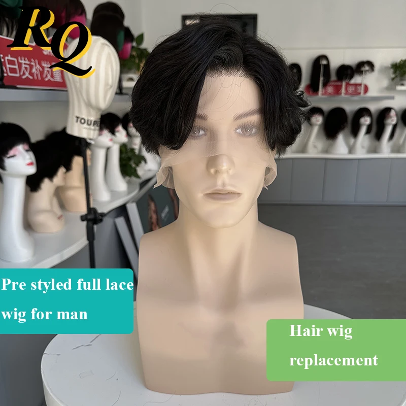 Natural Color Full Lace Wig For Men Pre Styled Transparent Full Lace ...