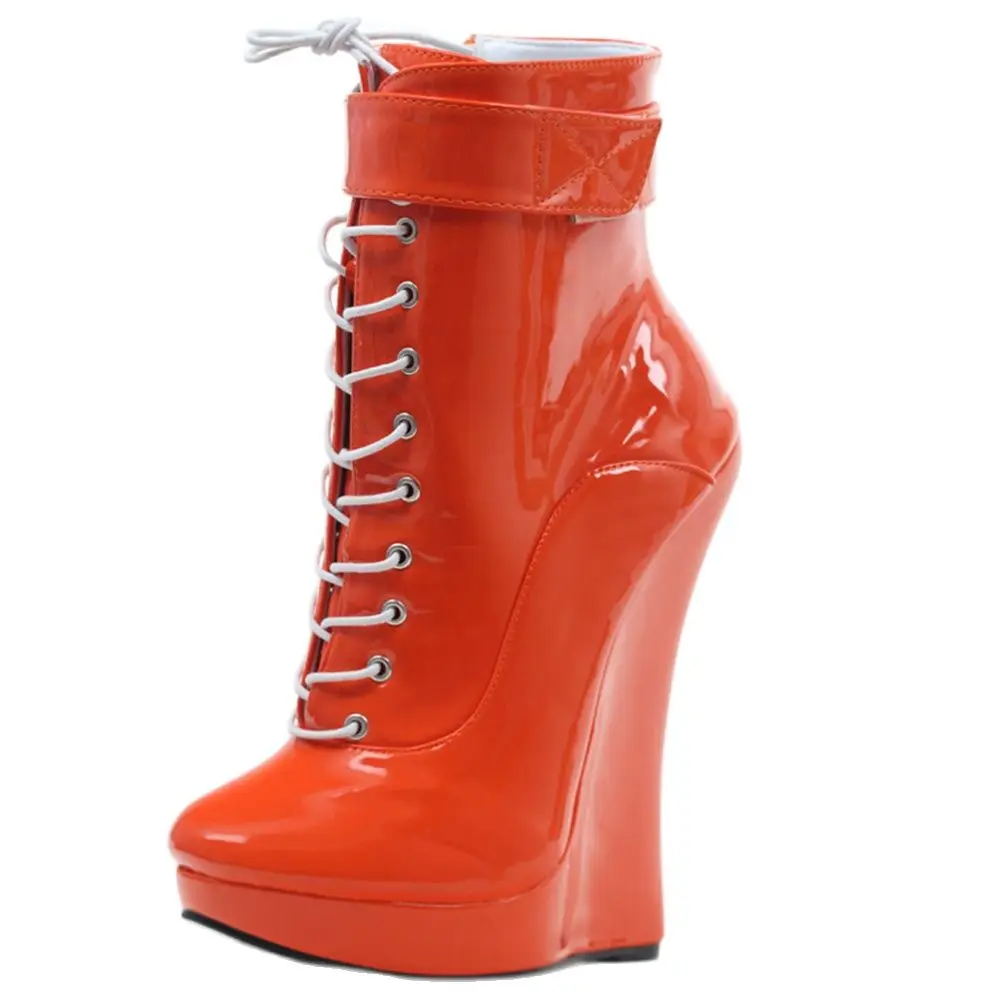 7" Super High Wedge Heel Ankle Boots Lace up PU Leather Platform Women ...