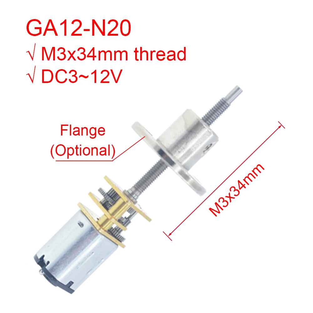 GA12-N20-M3-34mm-Thread-DC-12V-Compatible-6V-3V-Micro-Gear-Reduction-30 ...