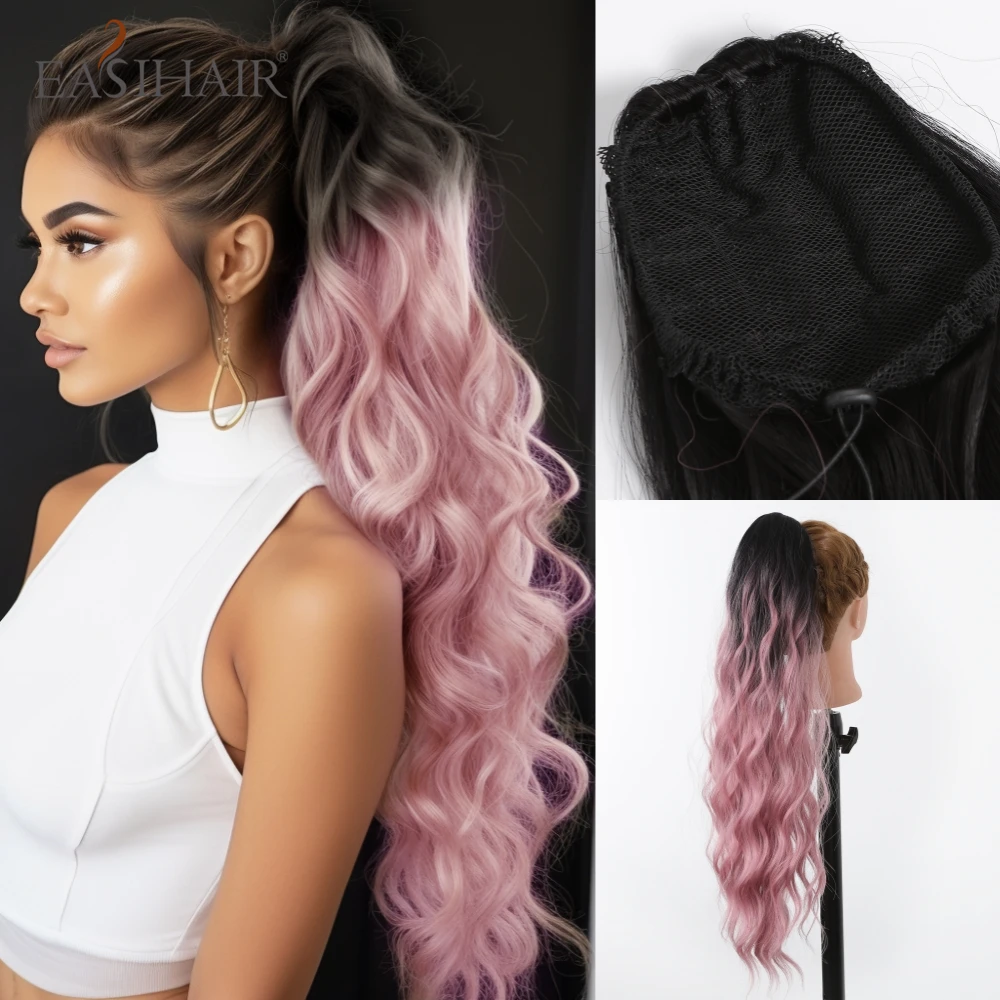Synthetic-Ponytail-Pink-Long-Curly-Wavy-Wrap-Around-Drawstring-Ponytail ...