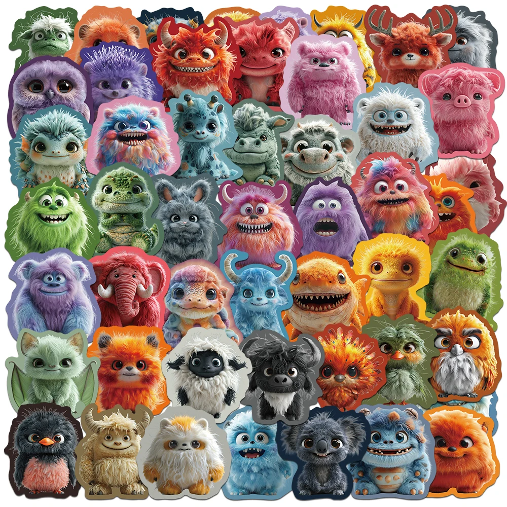 50pcs-Cartoon-Cute-Plush-Monster-Stickers-Creative-Decoration-Phone ...