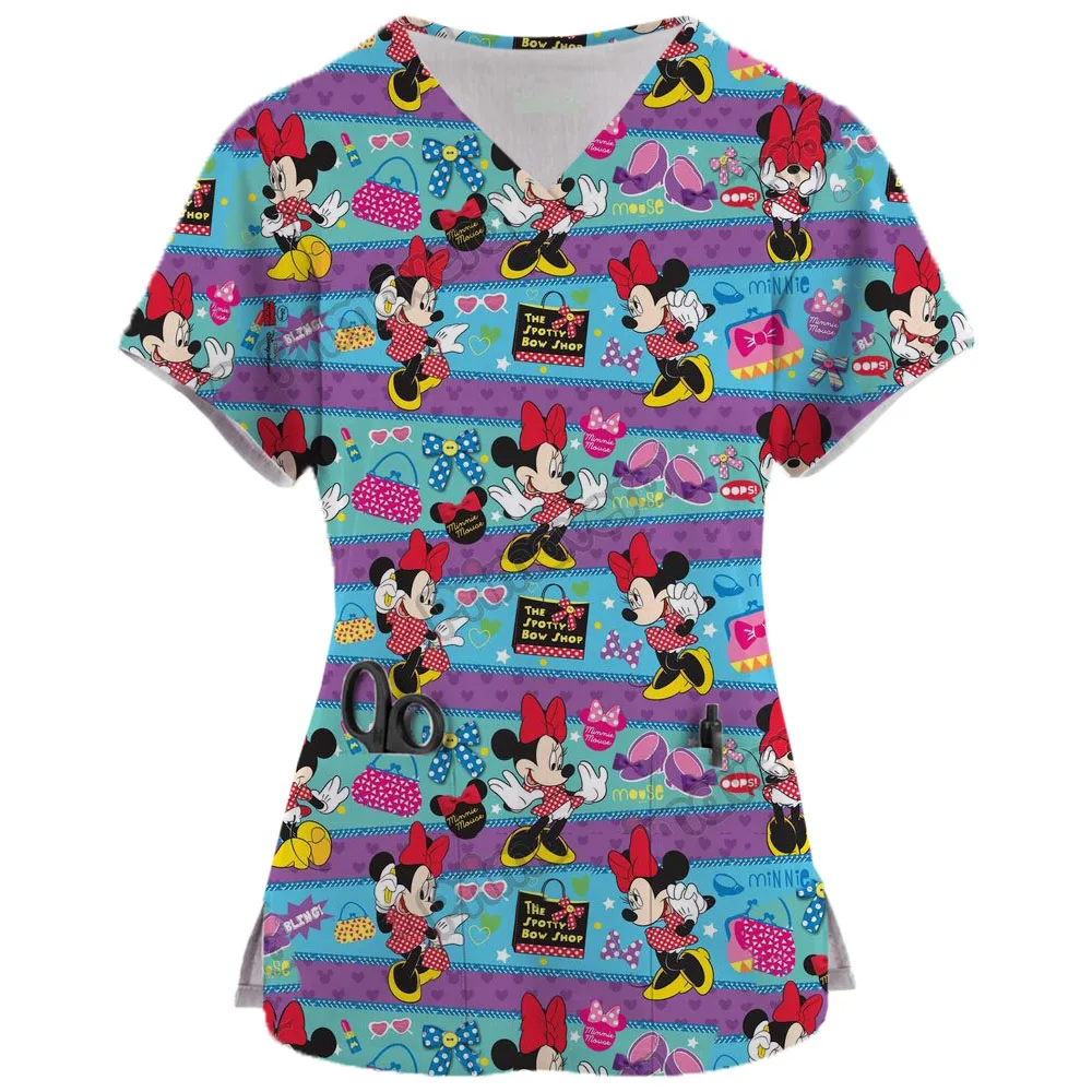 Disney-Nurse-Uniform-Cute-Minnie-Print-Short-Sleeve-V-Neck-Mickey-Mouse ...