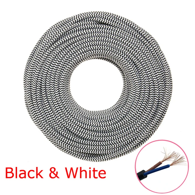 2M 5M 10M 2 Core 0.75mm2 Textile Electric Wire Fabric Cloth Braided ...