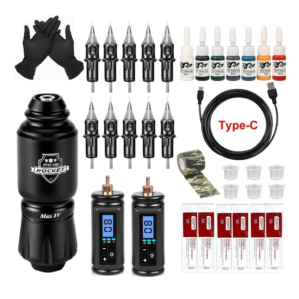 Rocket-Mini-Tattoo-Kit-Rotary-Complete-WX5-Tattoo-Power-Supply-10pcs ...