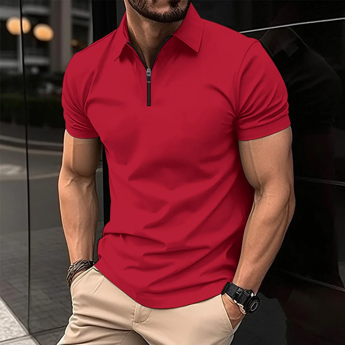 2024-summer-new-men-s-casual-fashion-trend-POLO-shirt-zipper-solid ...