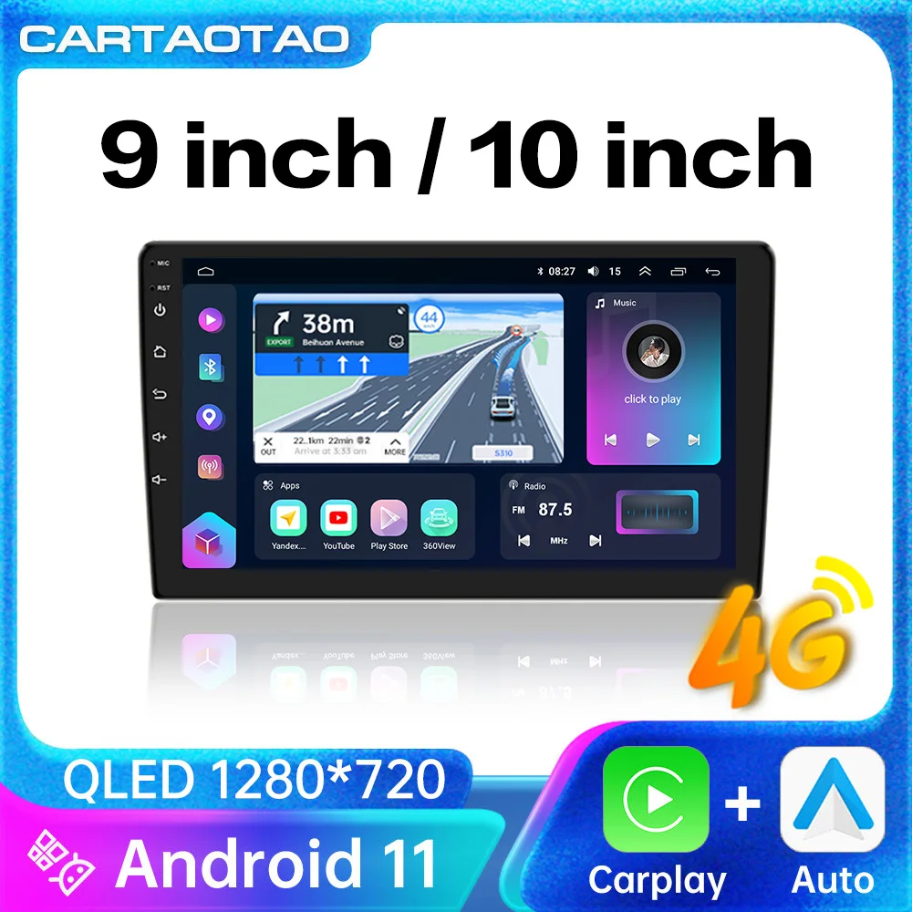 2din Android 11 universal 9/10'' GPS WIFI CarPlay Android auto multimedia player For Toyota ...