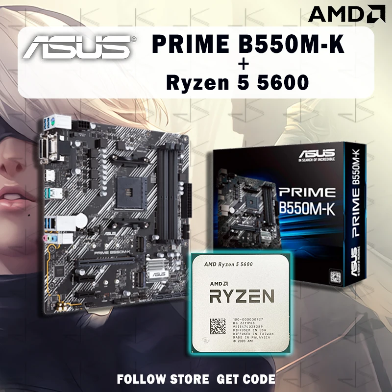 새로운 ASUS 프라임 B550M K + AMD Ryzen 5 5600 R5 5600 CPU 슈트 소켓 AM4/쿨러 없음 ...