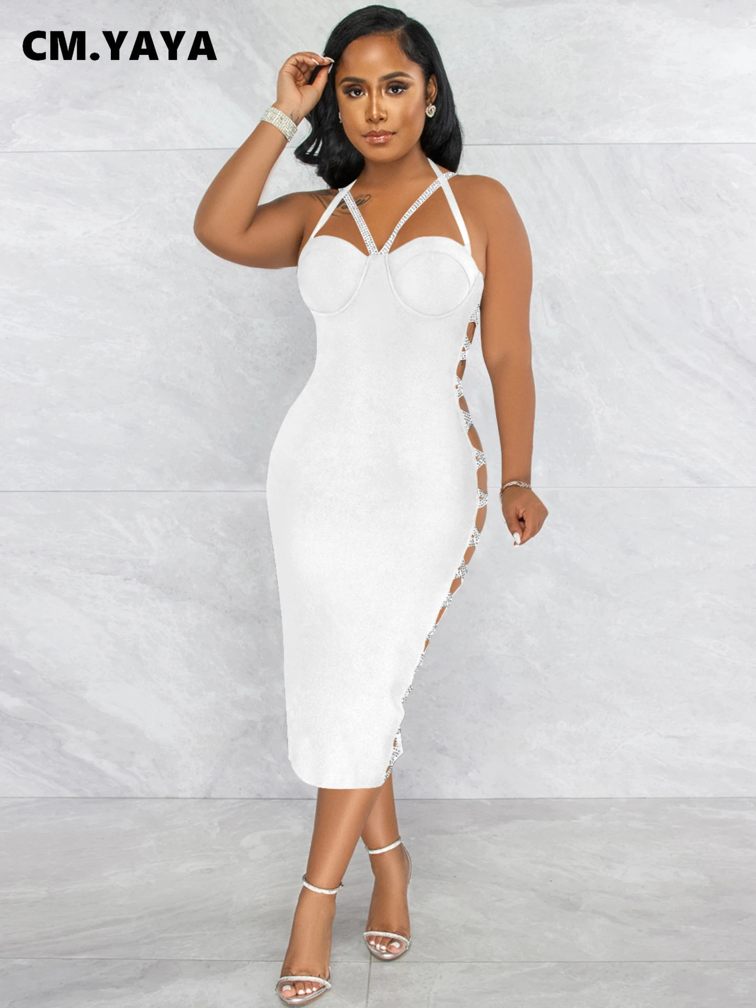 CM.YAYA vestido de noche de verano para mujer, Sexy, sin mangas, Espalda descubierta, cuello ...