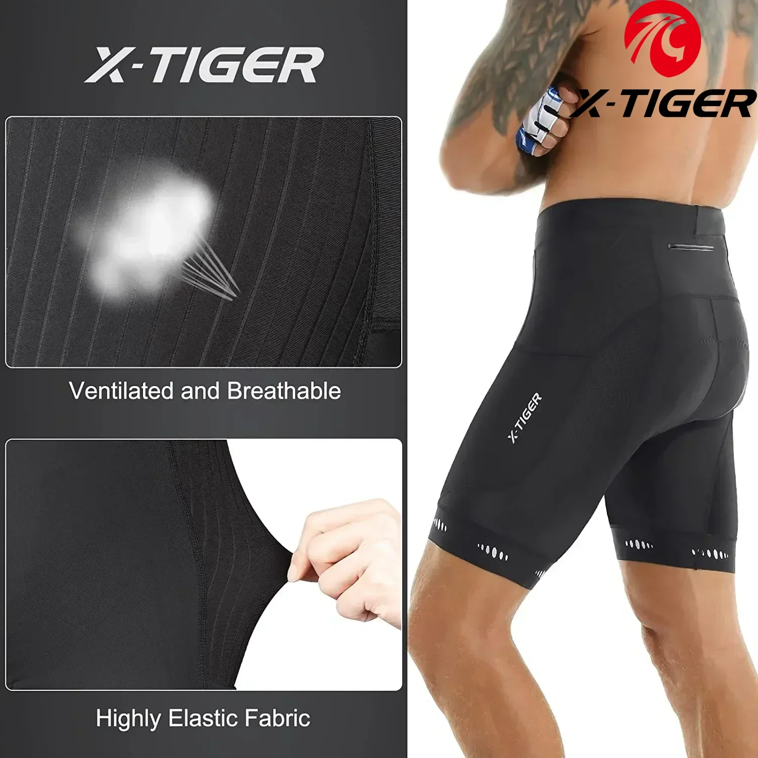X-TIGER Summer Men's Cycling Shorts Three Pockets 5D Gel Padded Cycling ...