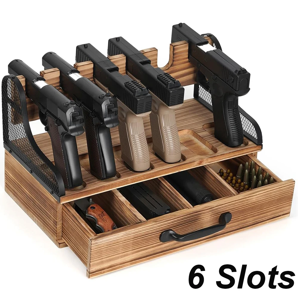 6 Slots Gun Holder Pistol Display Stand Wooden Handgun Storage Rack ...