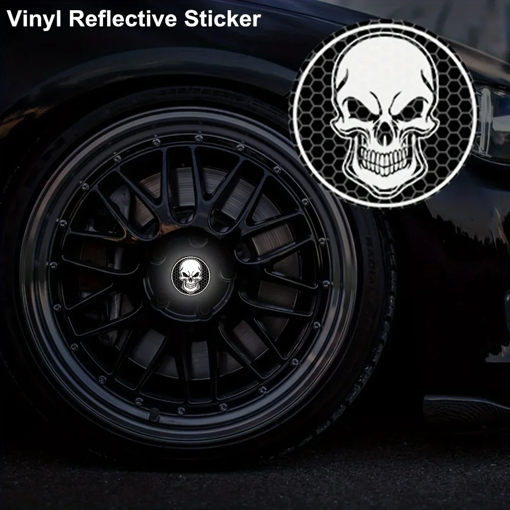 4PCS Reflective Skull Car Stickers Waterproof Warning Night Safety ...