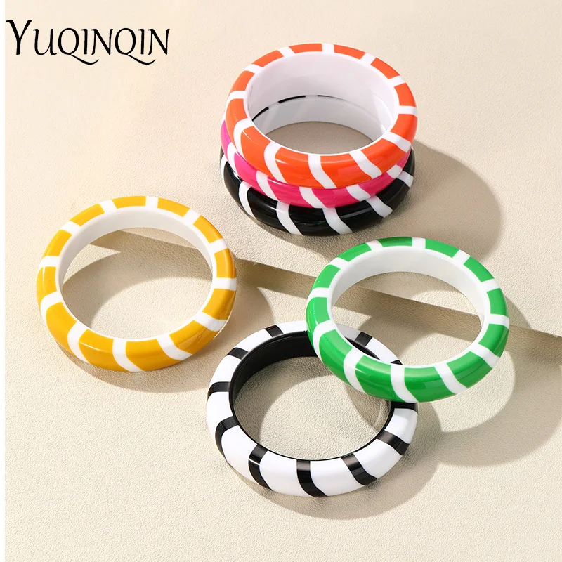 Korean-Big-Thick-Resin-Acrylic-Geometric-Bangles-for-Women-Multicolor ...