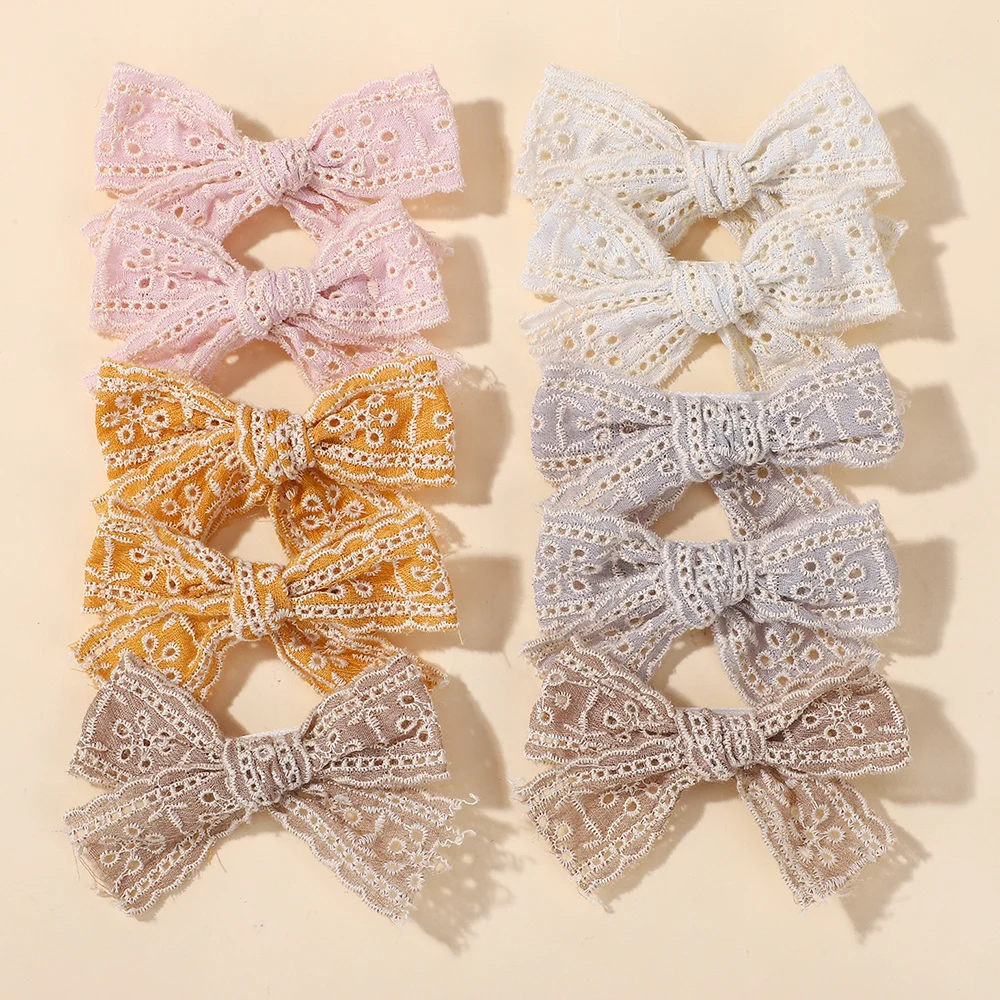 10Pcs Embroidery Cloth Hair Clips for Girls 3.26 Inch Delicate Bow Hair ...