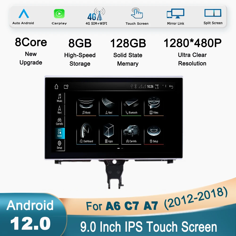 Android 12 CarPlay Para Audi A6 C7 A7 2012 2018 MMI 3G RMC GPS Car ...
