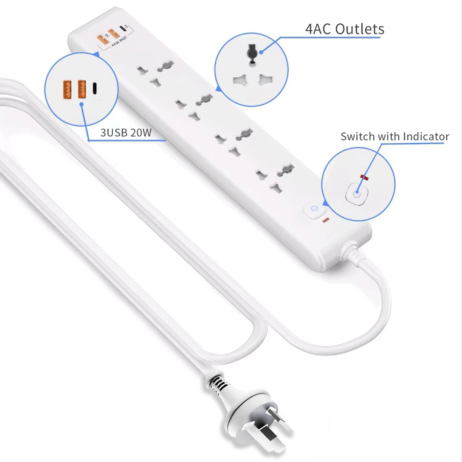 1pc white AU Wall mounted power socket extension with USB PD 20W fast ...
