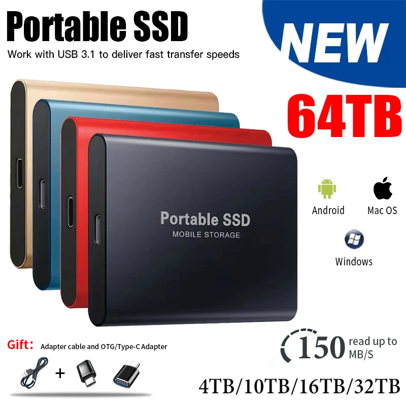 New 1TB High Speed Portable SSD 2TB External Solid State Drive USB 3.1 ...